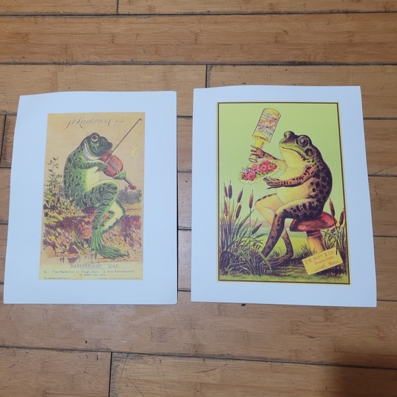 Art | Vtg Set Anthropomorphic Frogs 1 Sitting On Mushroom 2 Playing ...